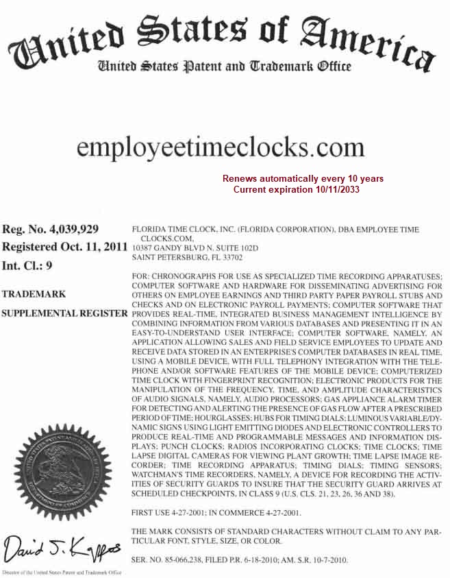 Article - Employee Time Clocks trademark