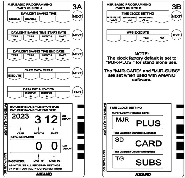 Article - Amano MJR-Plus Programming Cards