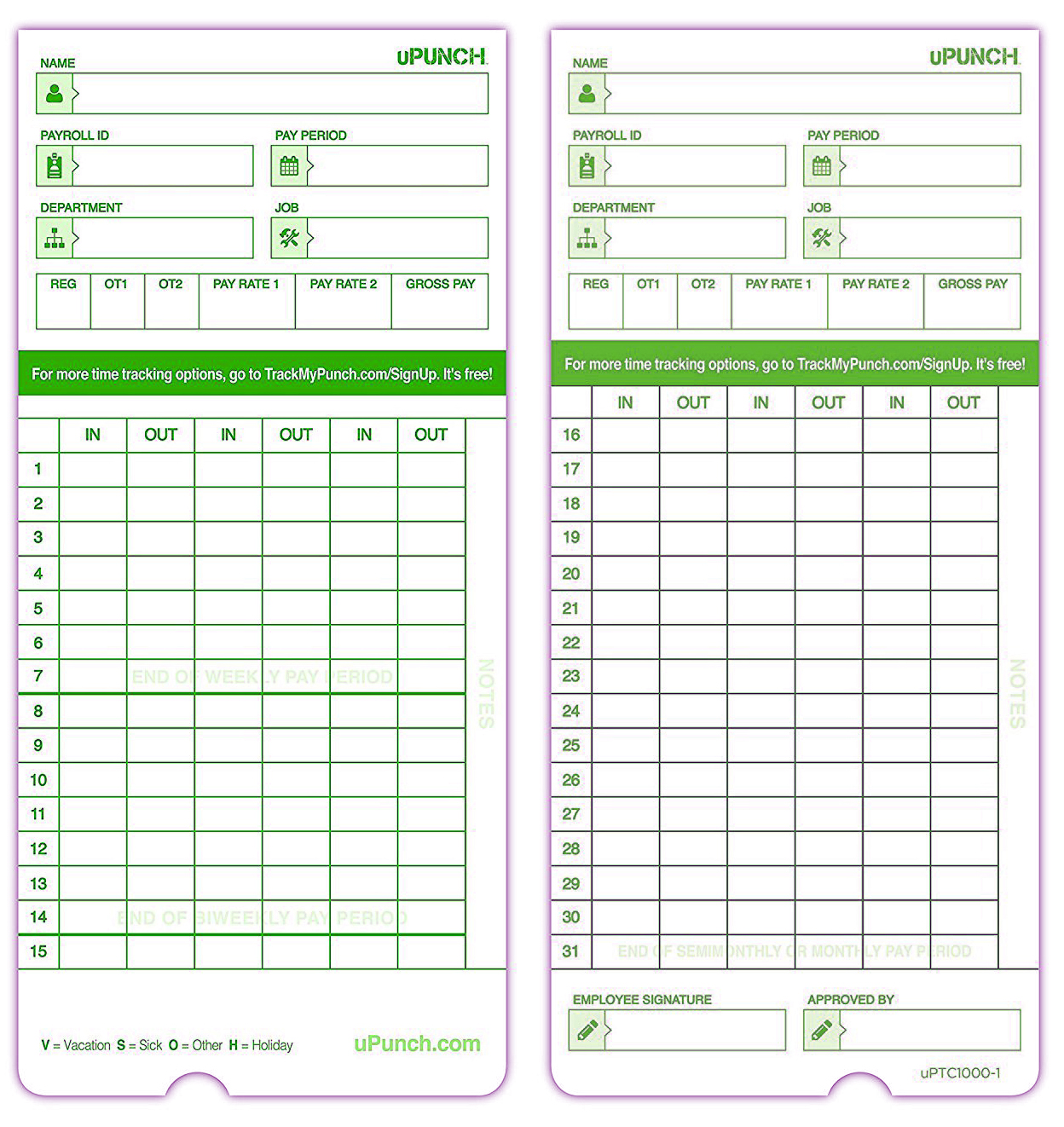 Employee Time Clocks - uPunch HN3000 time cards 1200 time cards